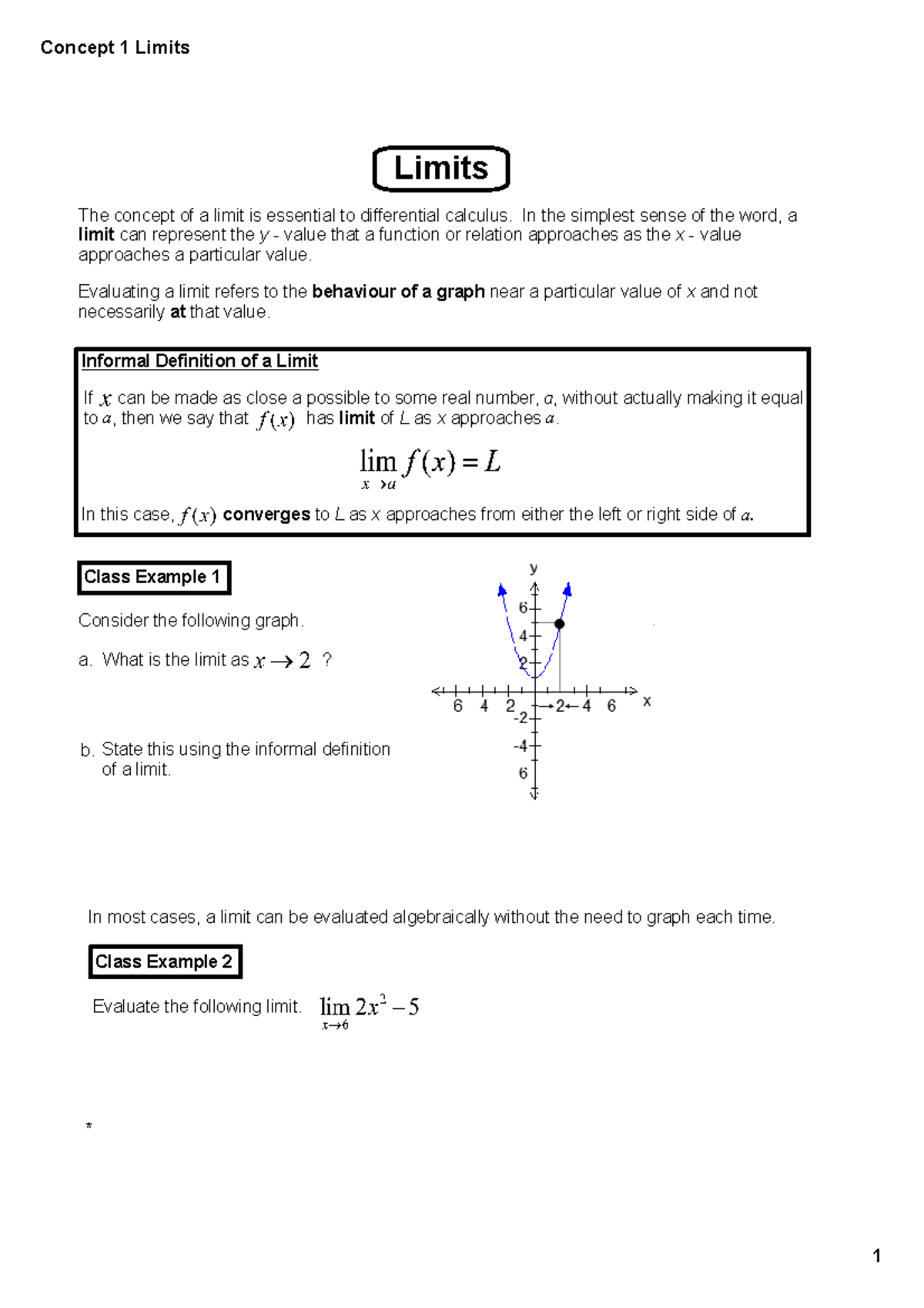 Concept 1 Limits Revised with Trig - * Limits - Studocu