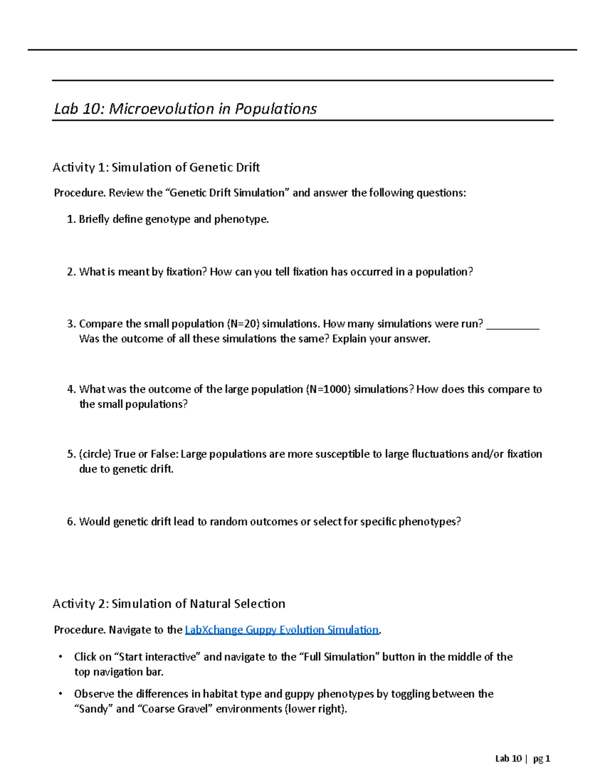 Lab10 - Lecture Notes - Lab 10: Microevolution in Populations Activity ...