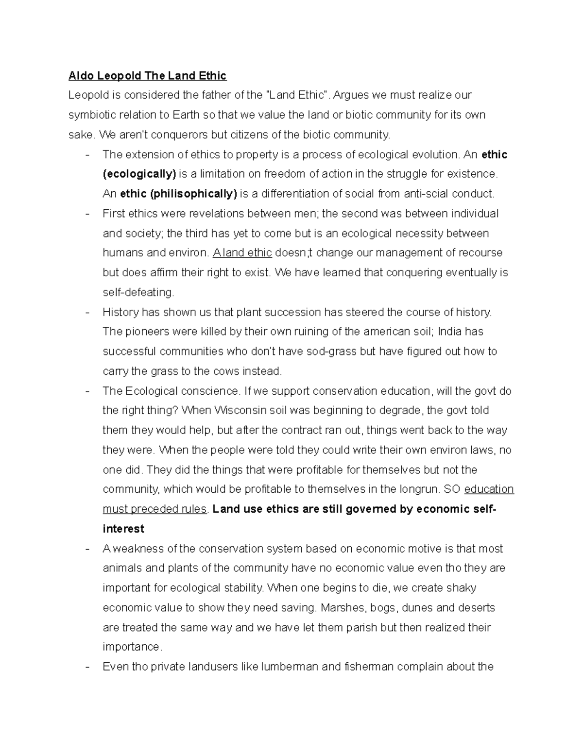 Week 11 environmental ethics - Aldo Leopold The Land Ethic Leopold is ...