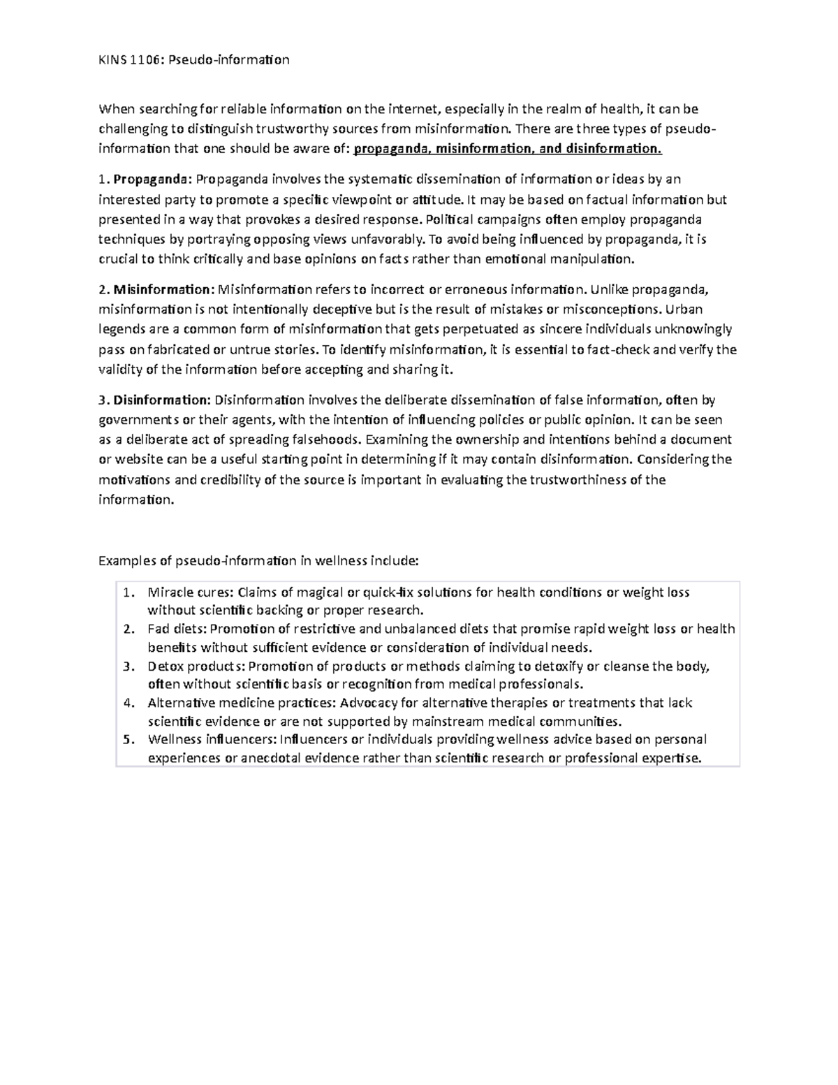 Psuedo Information - KINS 1106: Pseudo-information When searching for reliable information on ...