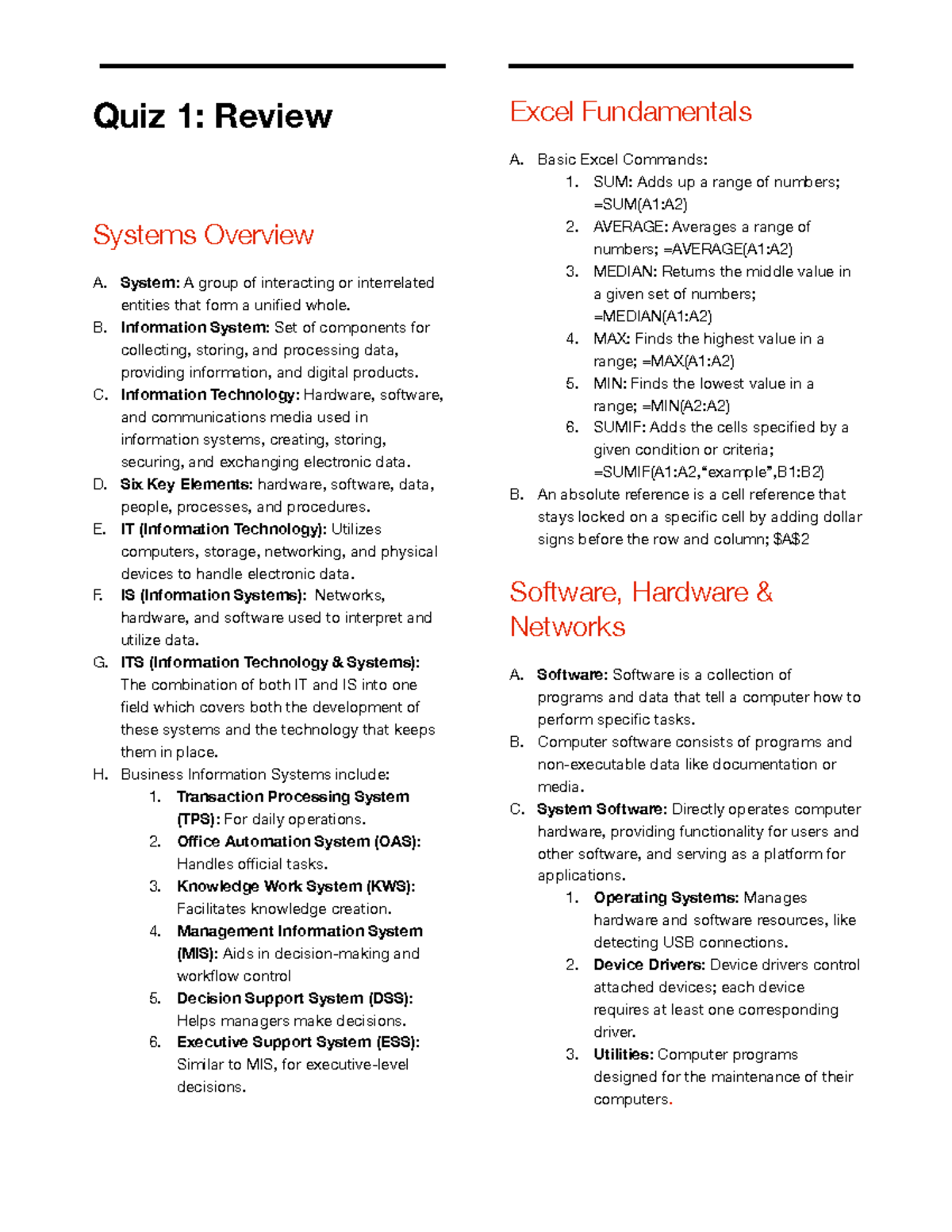 ITSS Notes - Summary Information Technology for Business - Quiz 1 ...