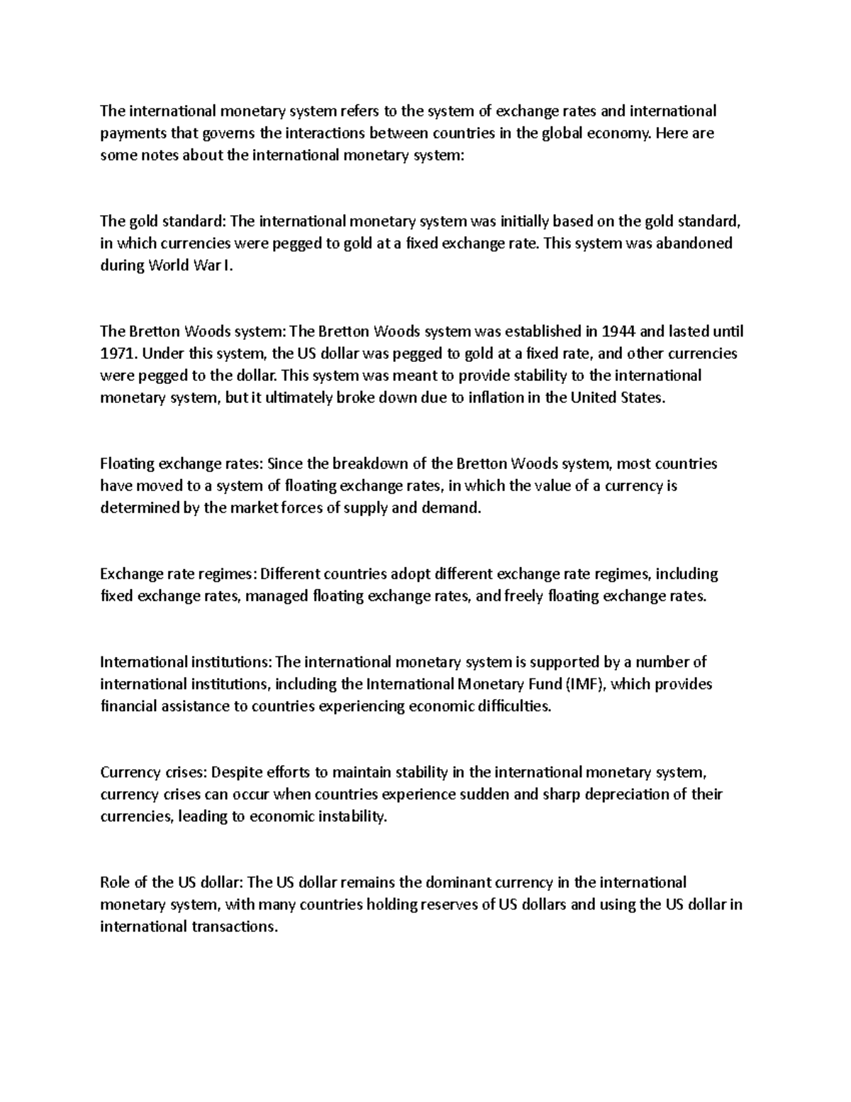 11 - Notes about The International Monetary System and The Evolution of ...