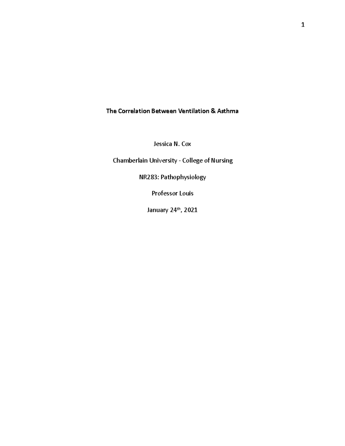 The Correlation Between Ventilation Cox Chamberlain University College Of Nursing Nr283