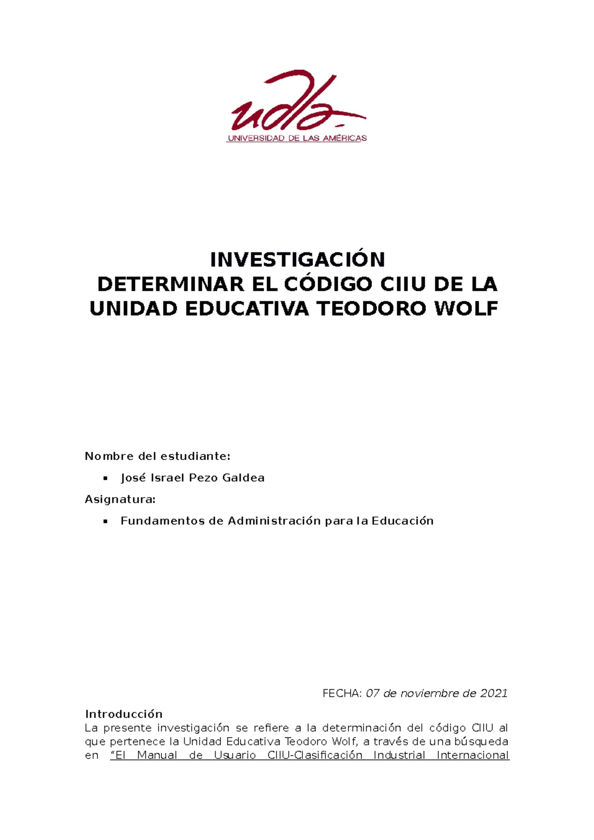 Investigación, determinación de código CIIU - INVESTIGACIÓN DETERMINAR EL CÓDIGO CIIU DE LA ...