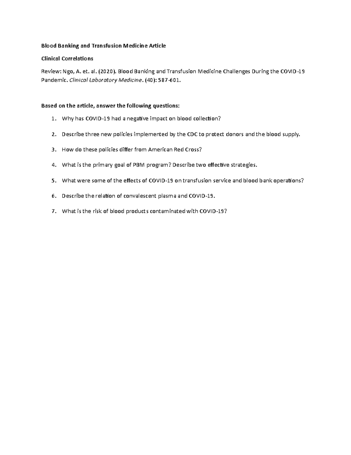 Transfusion - Assignments - Blood Banking and Transfusion Medicine ...