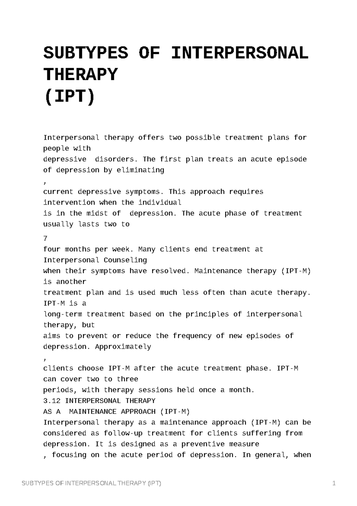 Subtypes OF Interpersonal Therapy (IPT) - SUBTYPES OF INTERPERSONAL ...