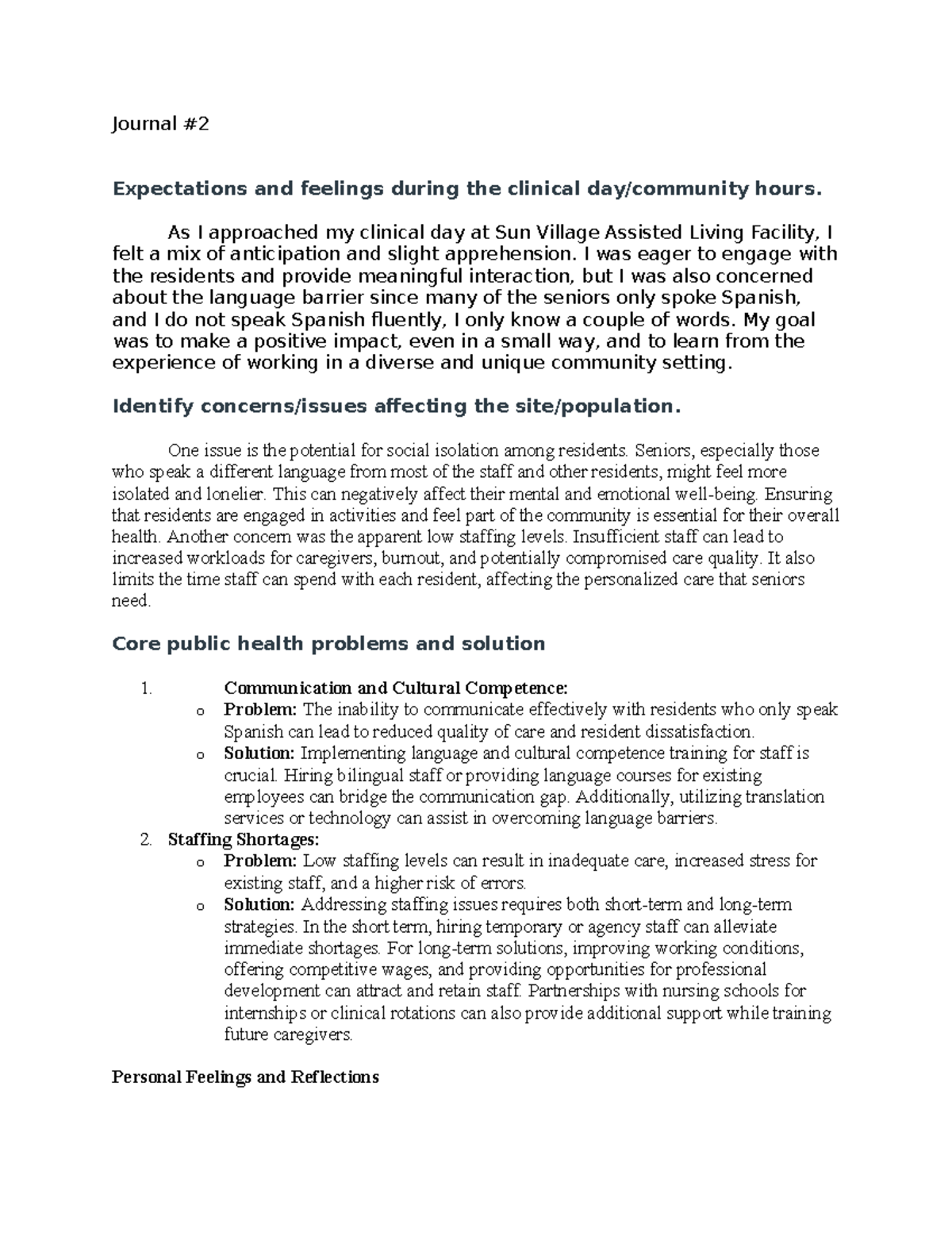 Journal #2 - Journal Expectations and feelings during the clinical day ...