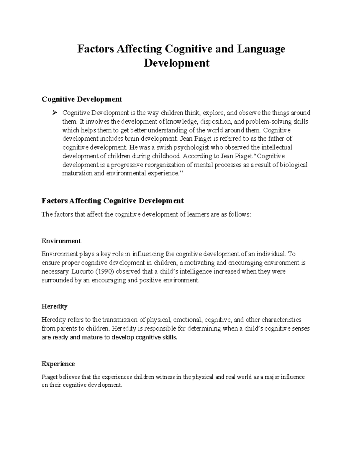 Factors Affecting Cognitive AND Language Development - Factors Affecting Cognitive and Language ...