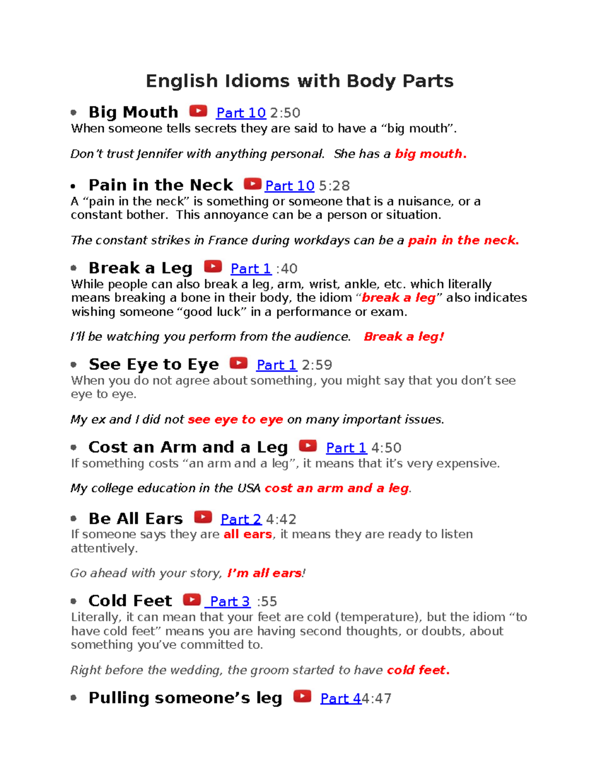 Idioms with Body Parts - Don’t trust Jennifer with anything personal ...