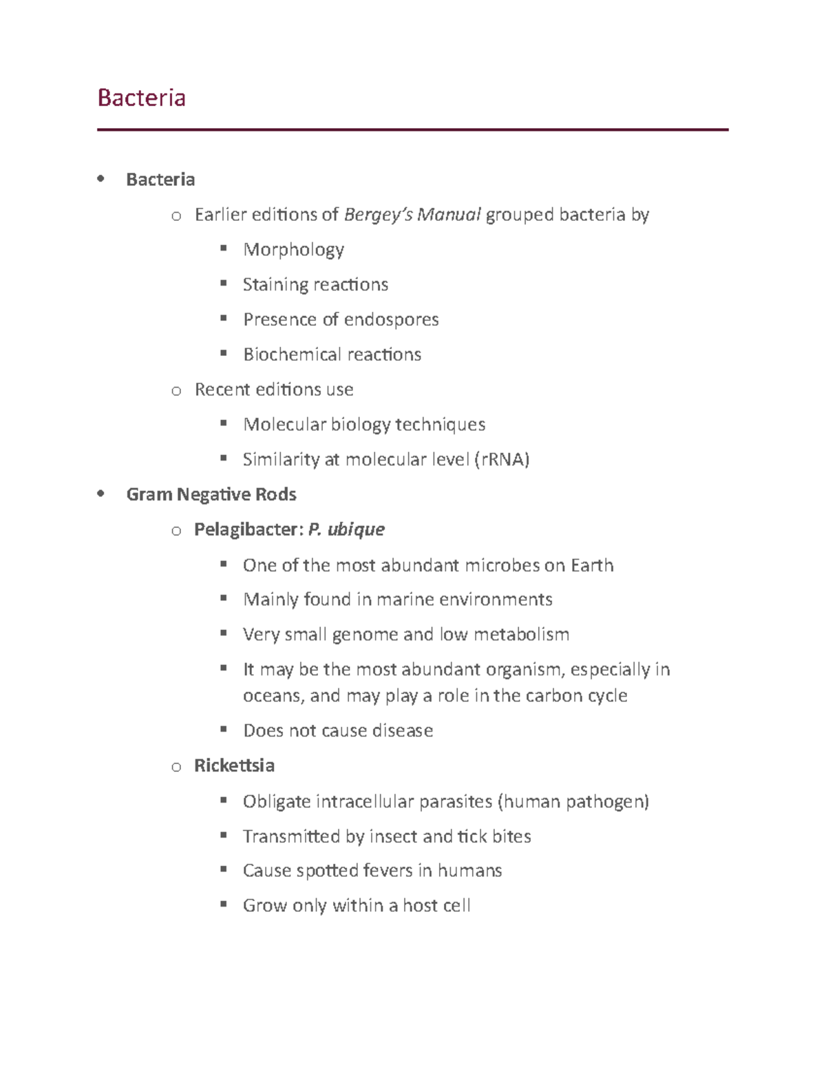Bacteria - Lecture notes Lecture for Exam 2 - Bacteria Bacteria o ...