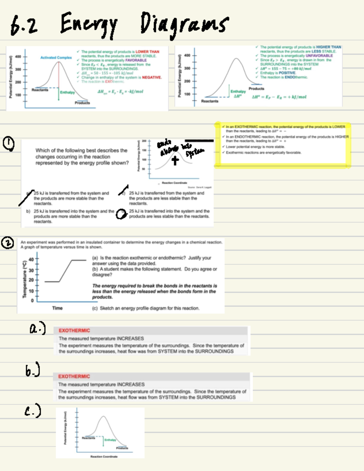 6.2 notes - Thermodynamics - CHEM 1101 - 6. 2 Energy Diagrams & endob ...