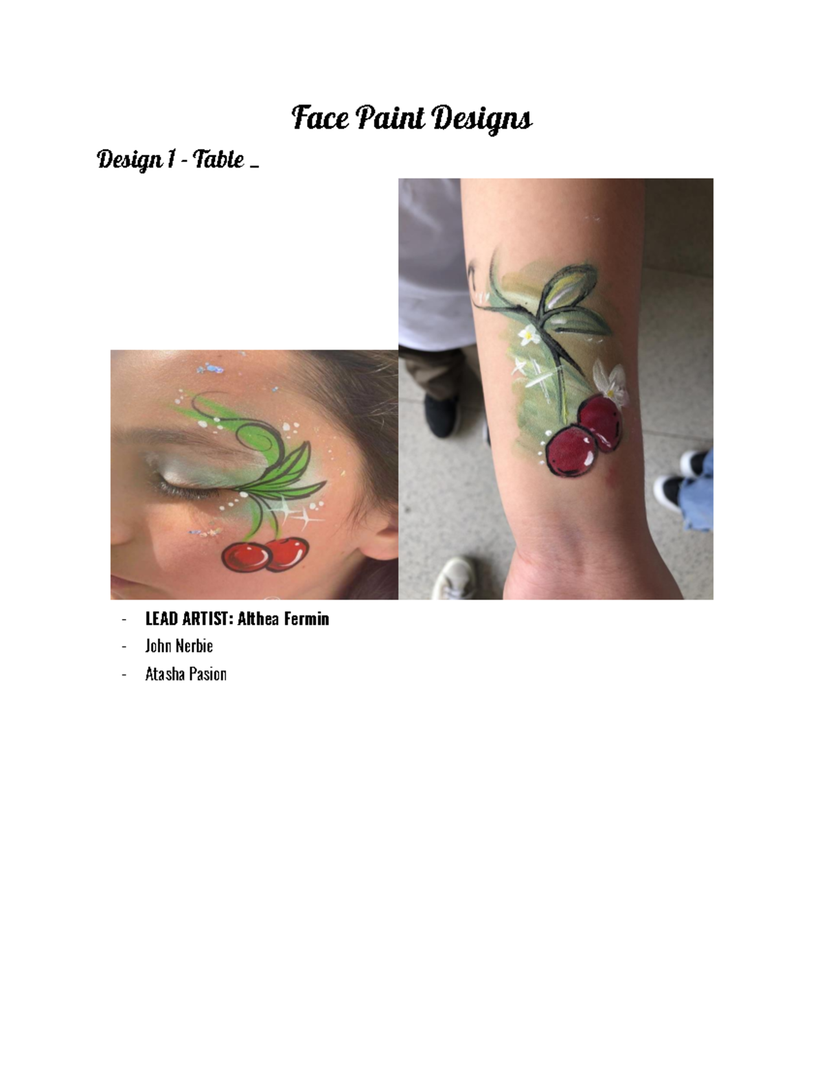 Final COPy face paint designs - Face Paint Designs Design 1 - Table ...