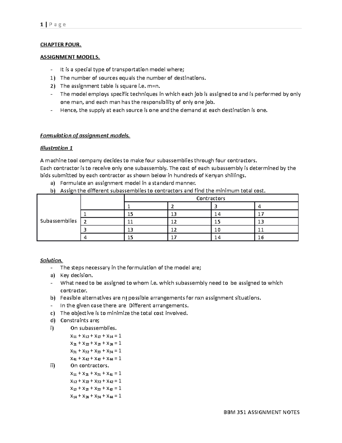 Chapter FOUR Assignment Models (1) - CHAPTER FOUR. ASSIGNMENT MODELS ...