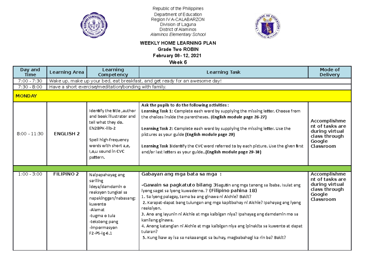 WHLP- Grade-2-Q2-W6 - WHLP for PIVOT 4A Grade 2 - Republic of the ...