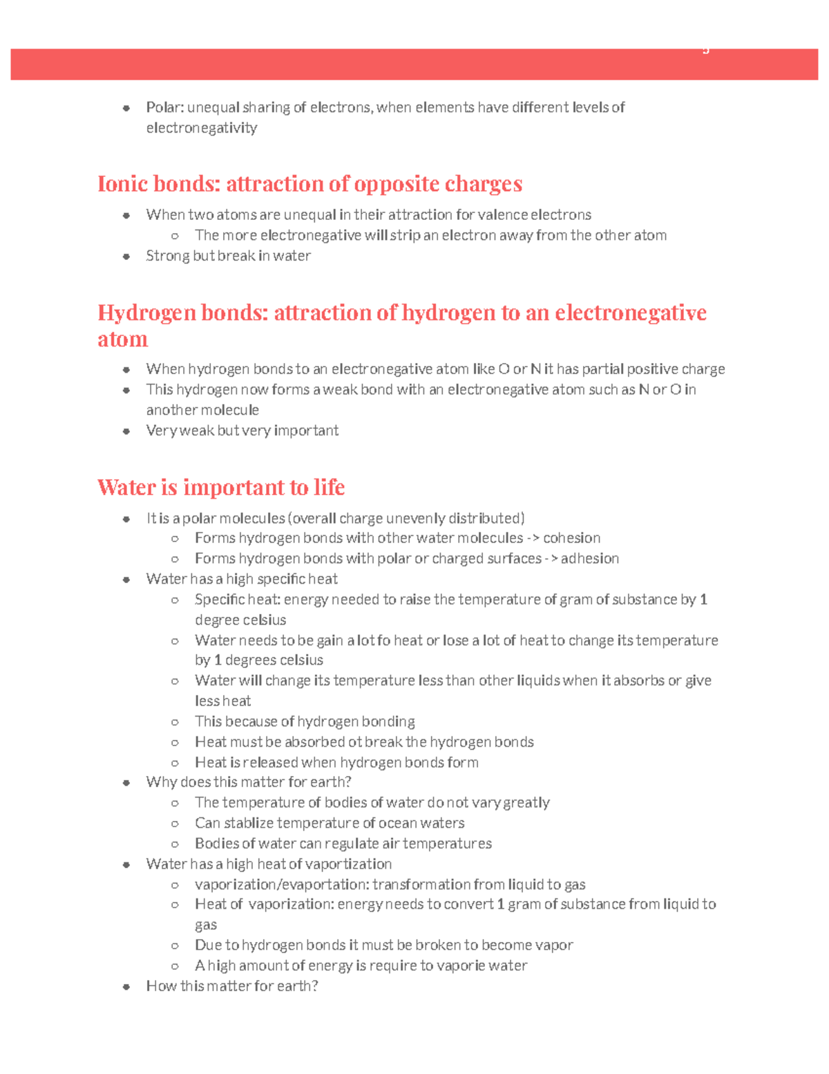 Bio notes - Gen Bio I - 5 Polar: unequal sharing of electrons, when ...