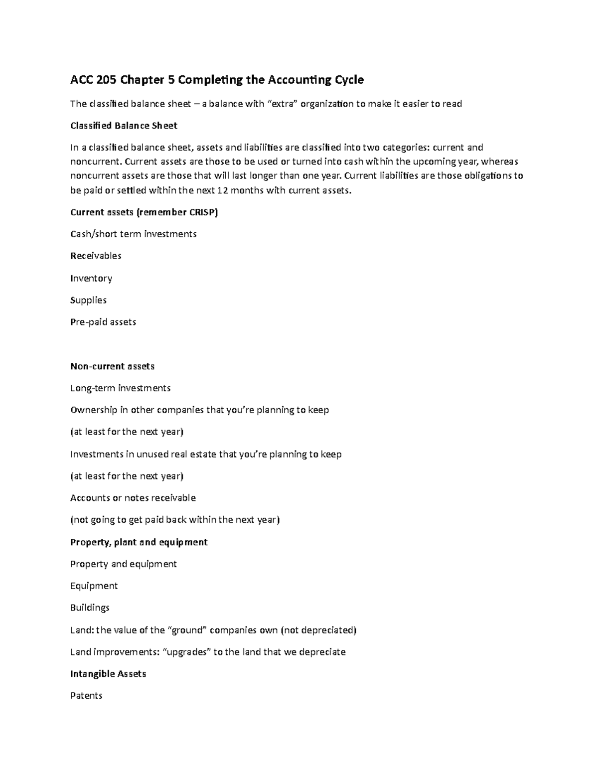 ACC 255 Chapter 5 Notes - ACC 205 Chapter 5 Completing the Accounting ...