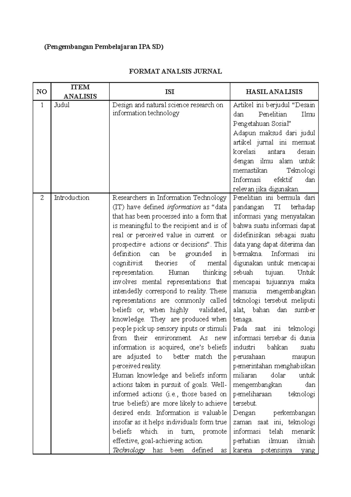 Analisis Jurnal Internasional Pembelajaran IPA - (Pengembangan ...