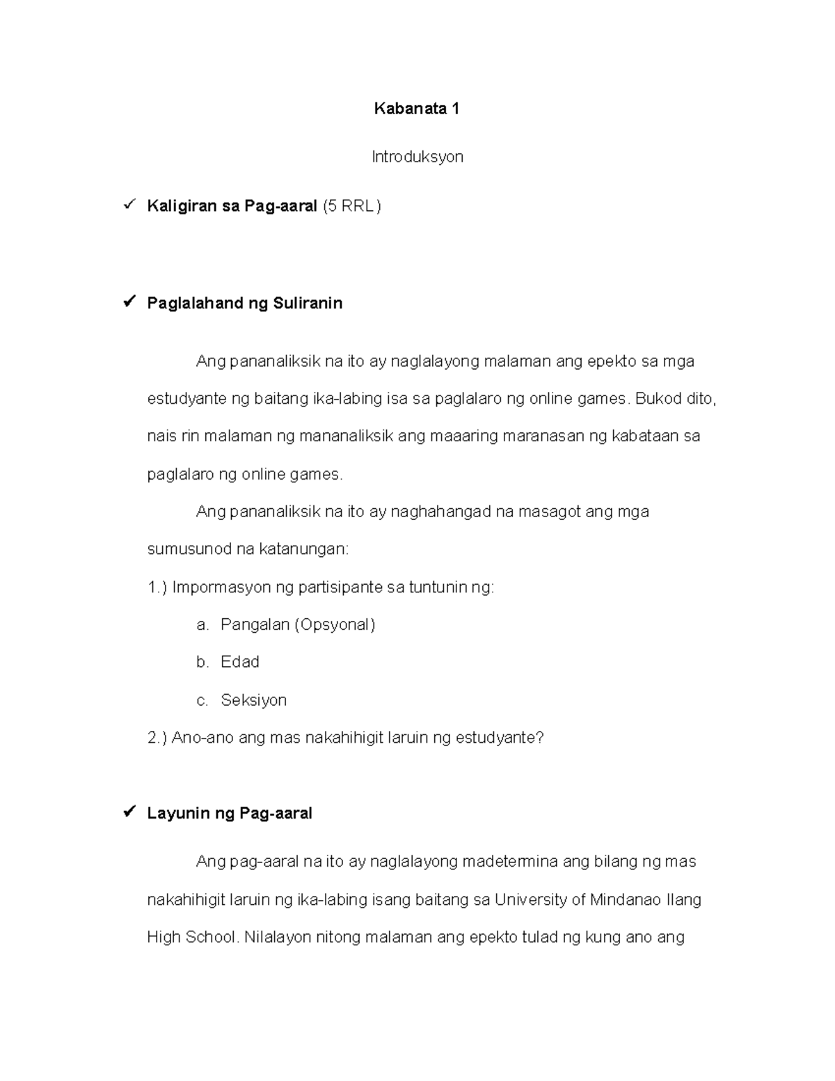 Filipino Research - awdawdadawd - Kabanata 1 Introduksyon Kaligiran sa ...