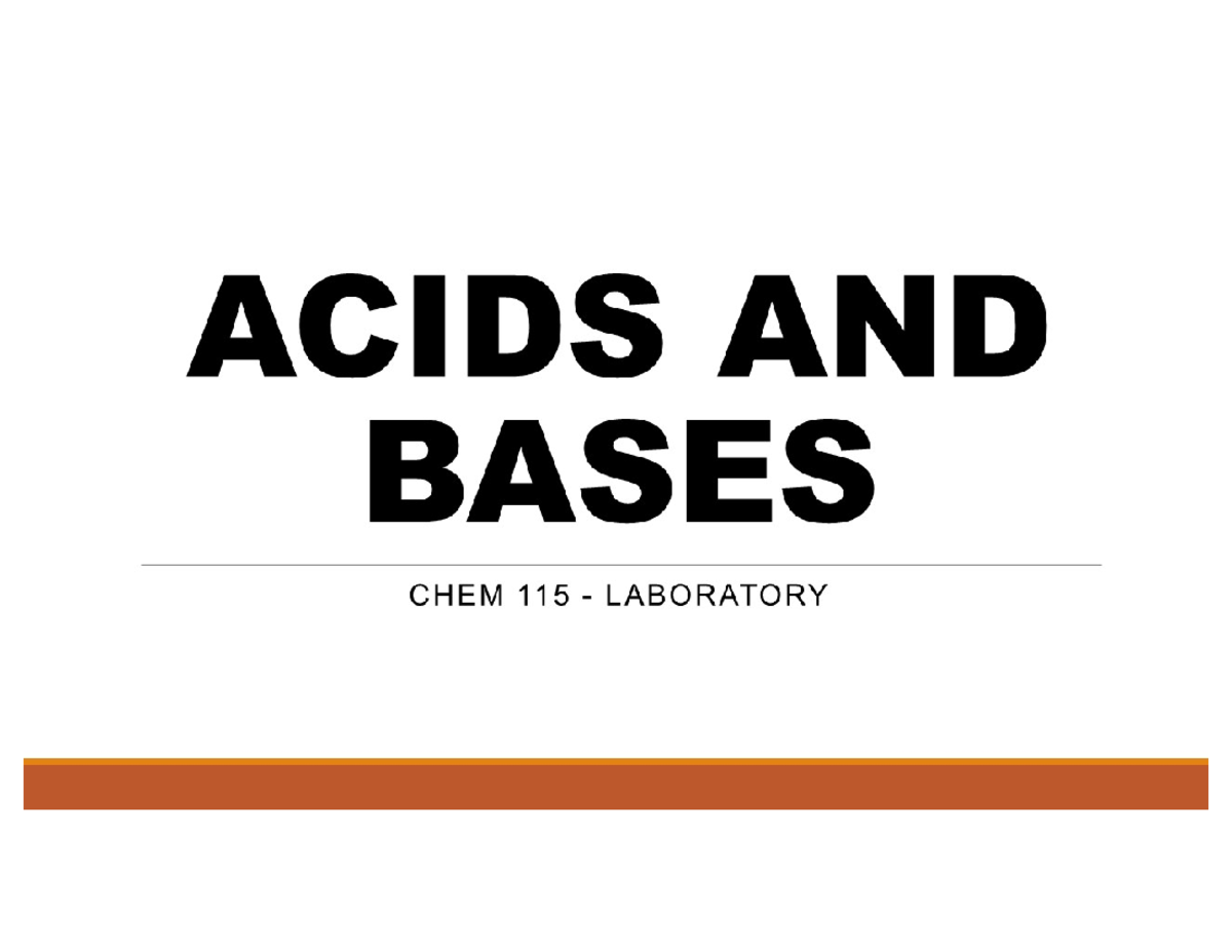 Acids and Bases - llkkkkk - ACIDS AND BASES CHEM 115 LABORATORY ACIDS AND BASES CHEM 115 ...