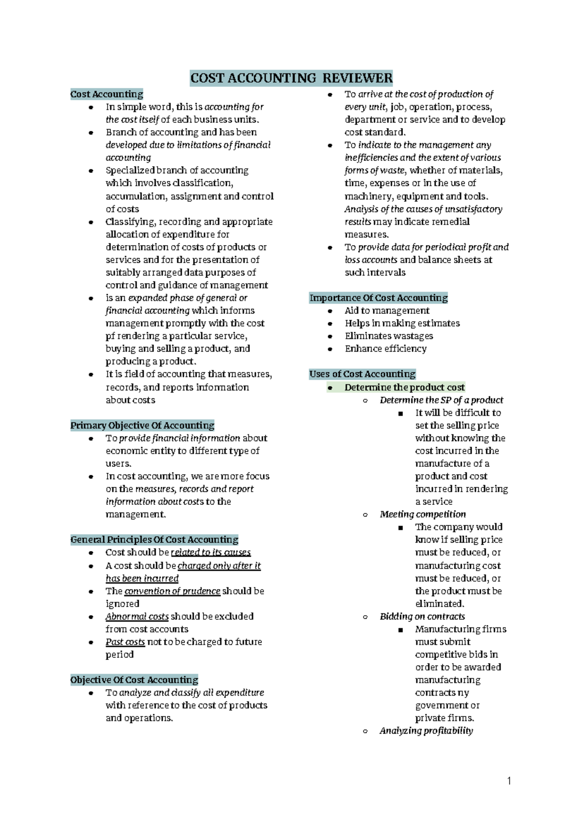 COST Accounting Reviewer - COST ACCOUNTING REVIEWER Cost Accounting In ...