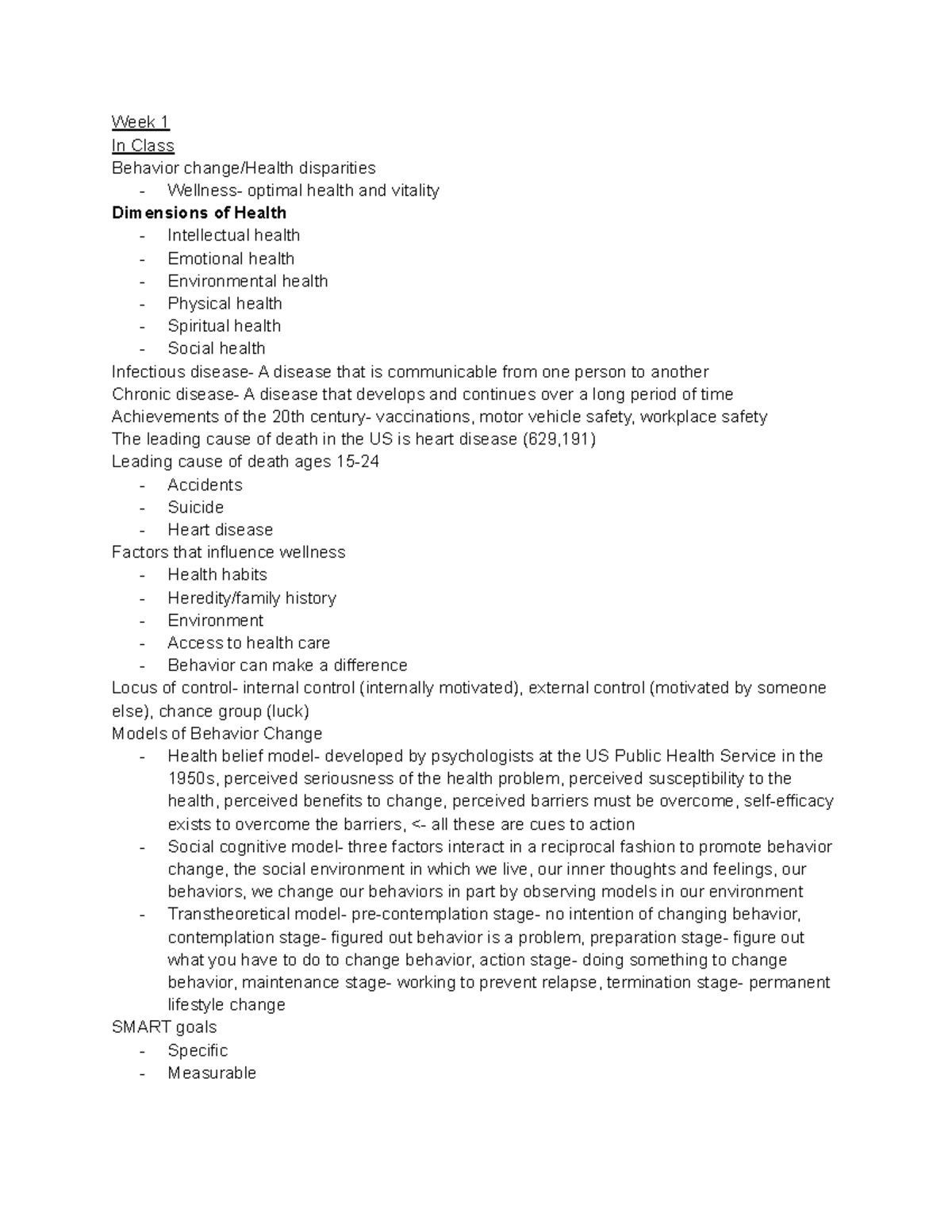 Health and Wellness - in-depth notes from the entire semester, Tiffany ...