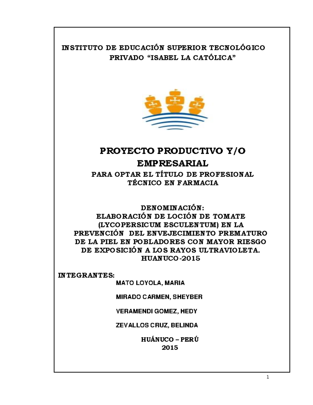 3.- Modelo DE Proyecto Productivo - INSTITUTO DE EDUCACIÓN SUPERIOR ...