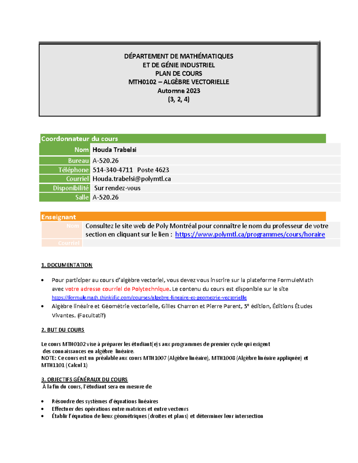 Plan de cours MTH0102 A23 - DÉPARTEMENT DE MATHÉMATIQUES ET DE GÉNIE ...