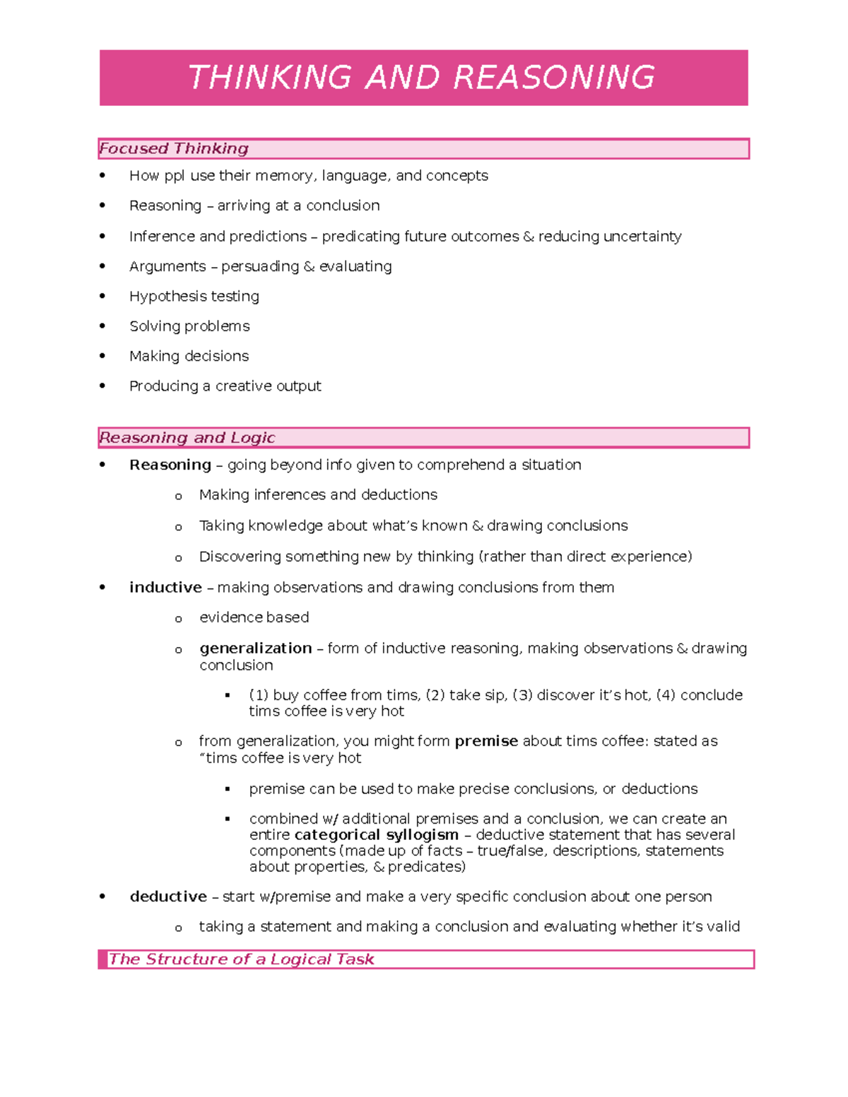 Thinking AND Reasoning - THINKING AND REASONING Focused Thinking How ...
