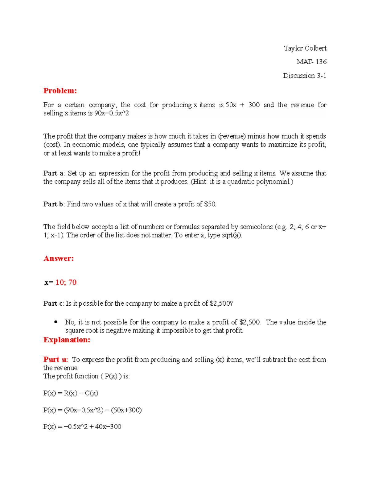 Mat-136 Discussion 3-1 - Taylor Colbert MAT- 136 Discussion 3- Problem ...