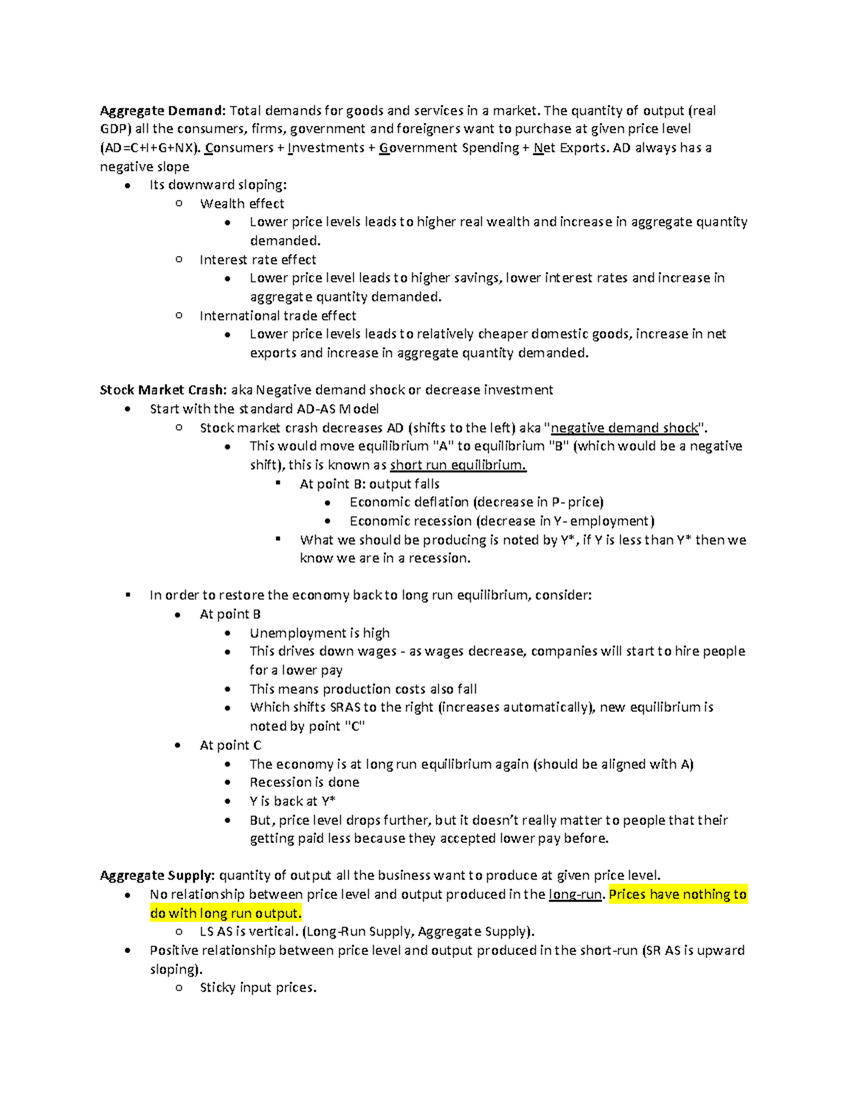 Econm 1015 Aggregate Supply and Demand - Aggregate Demand: Total ...