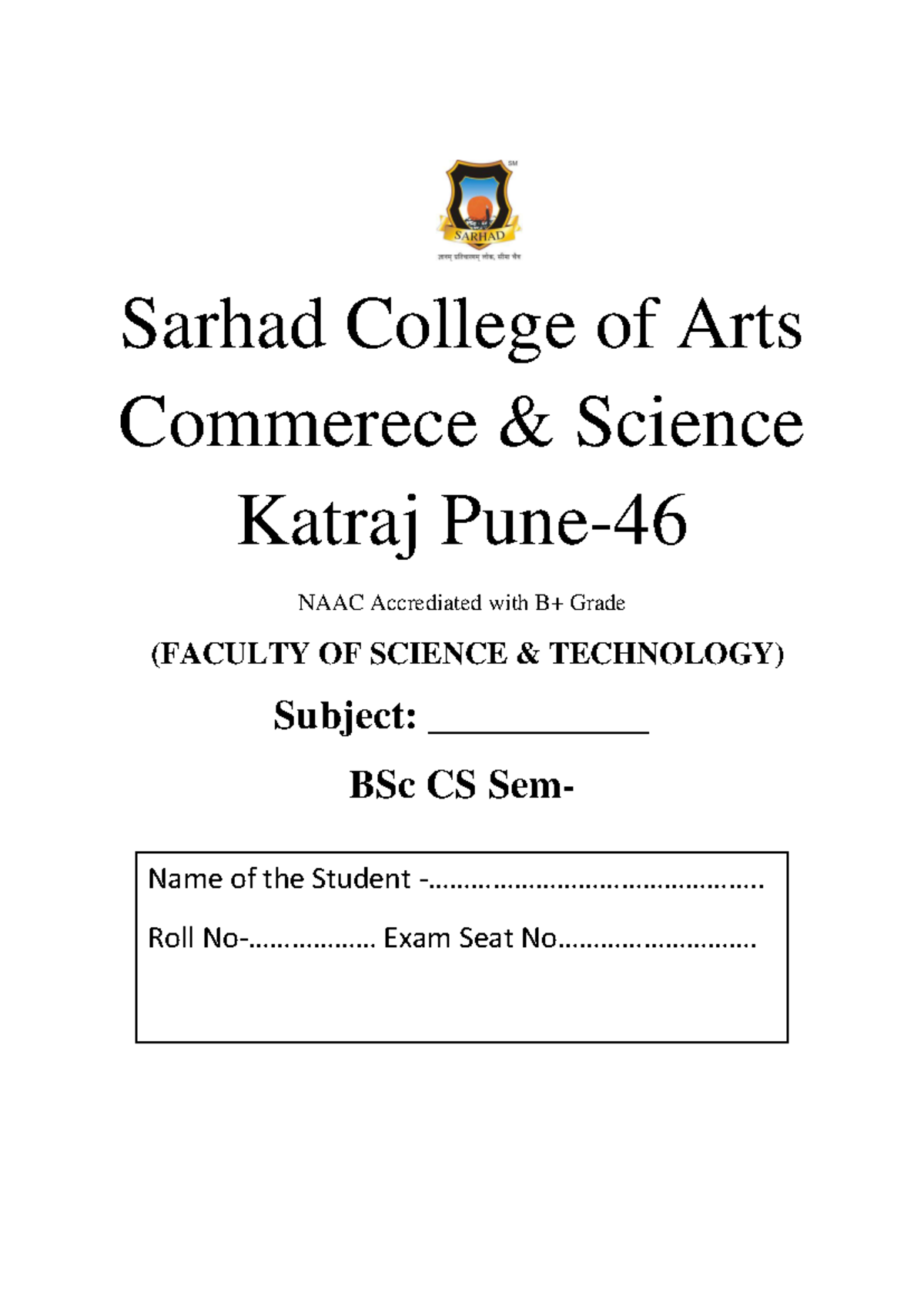 Software Engineering mini project - Sarhad College of Arts Commerece ...
