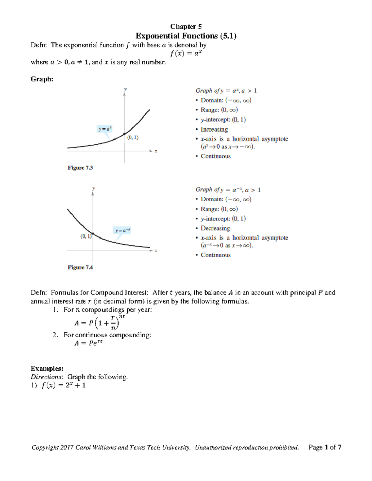 1330 5-1 and 5-3 - Sunday Esebre - Exponential Functions (5) Defn: The ...