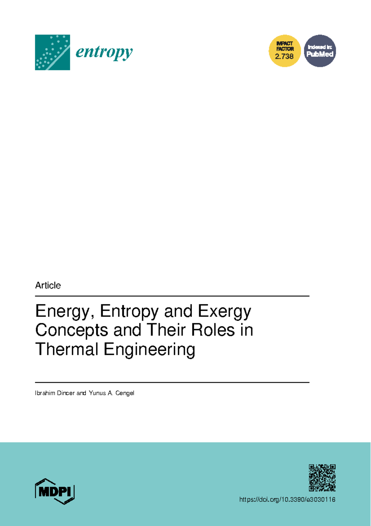 Energy, Entropy and Exergy Concepts and Their Roles (Dincer Cengel 2009 ...