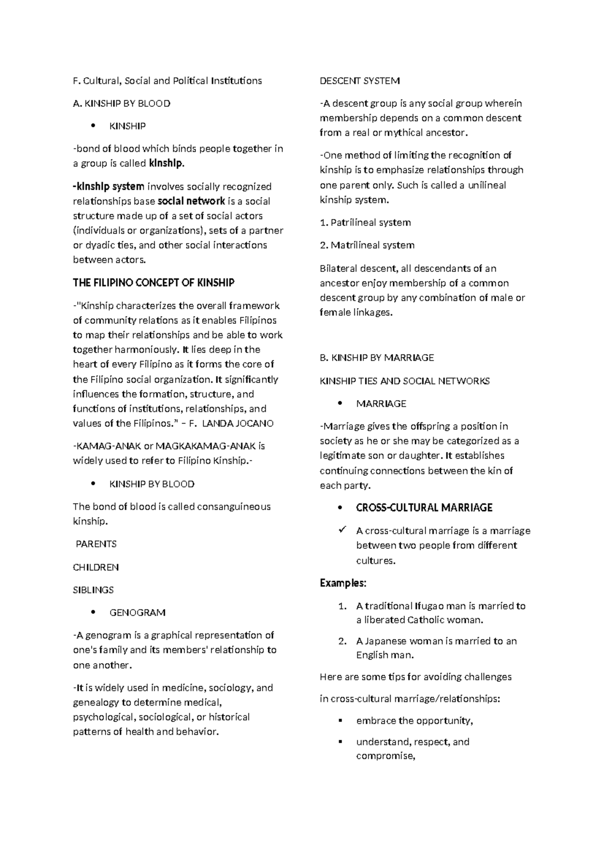 UCSP Reviewerrrr - F. Cultural, Social and Political Institutions A ...