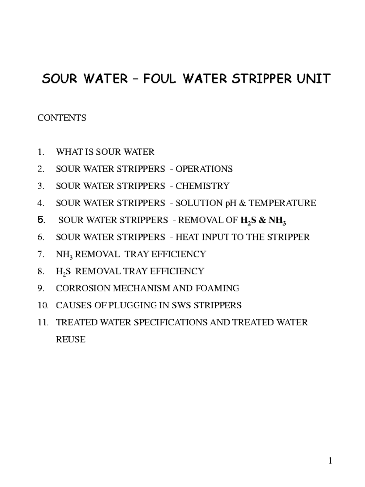 2012-03-07 FWS Unit handout - CONTENTS 1. WHAT IS SOUR WATER 2. SOUR ...