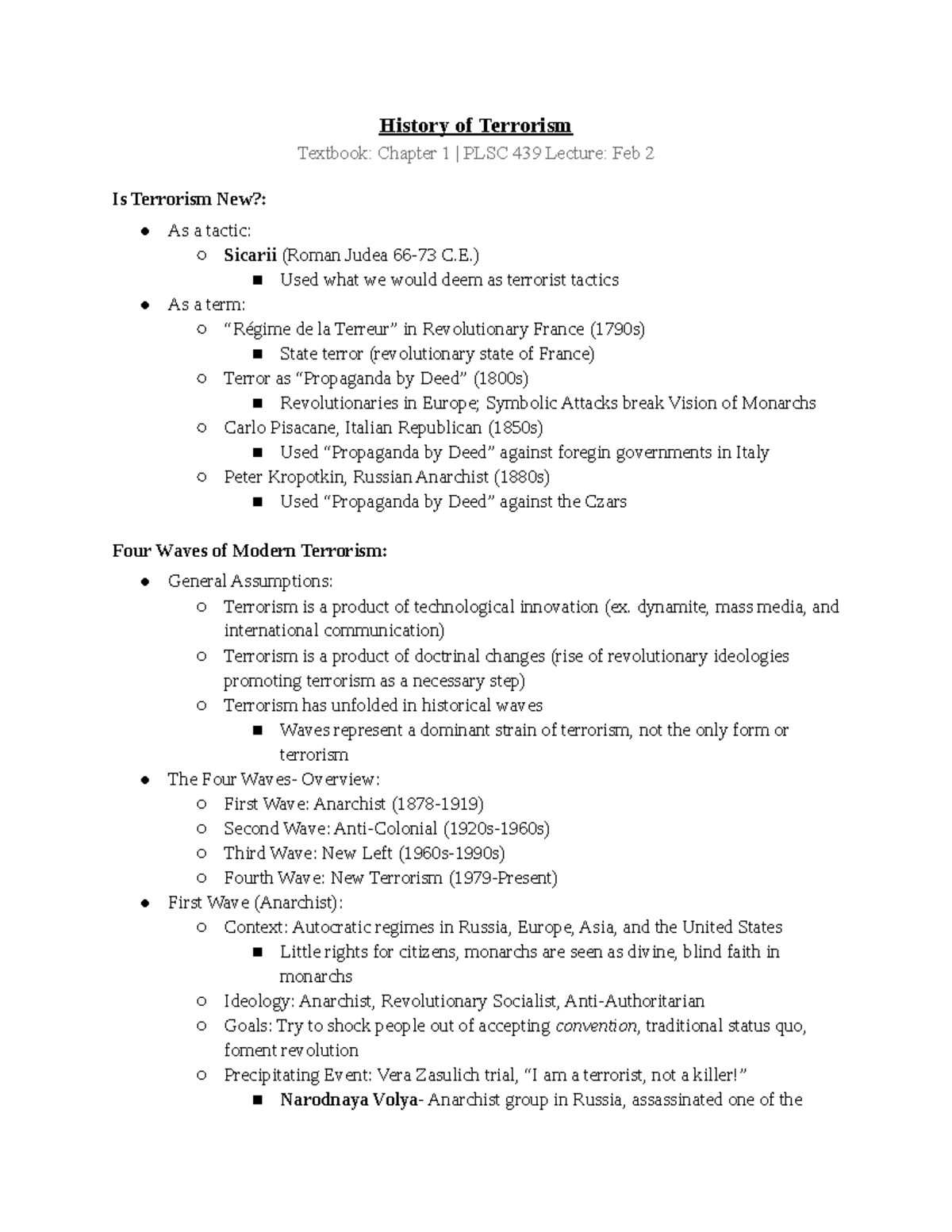 History of Terrorism Notes - History of Terrorism Textbook: Chapter 1 ...