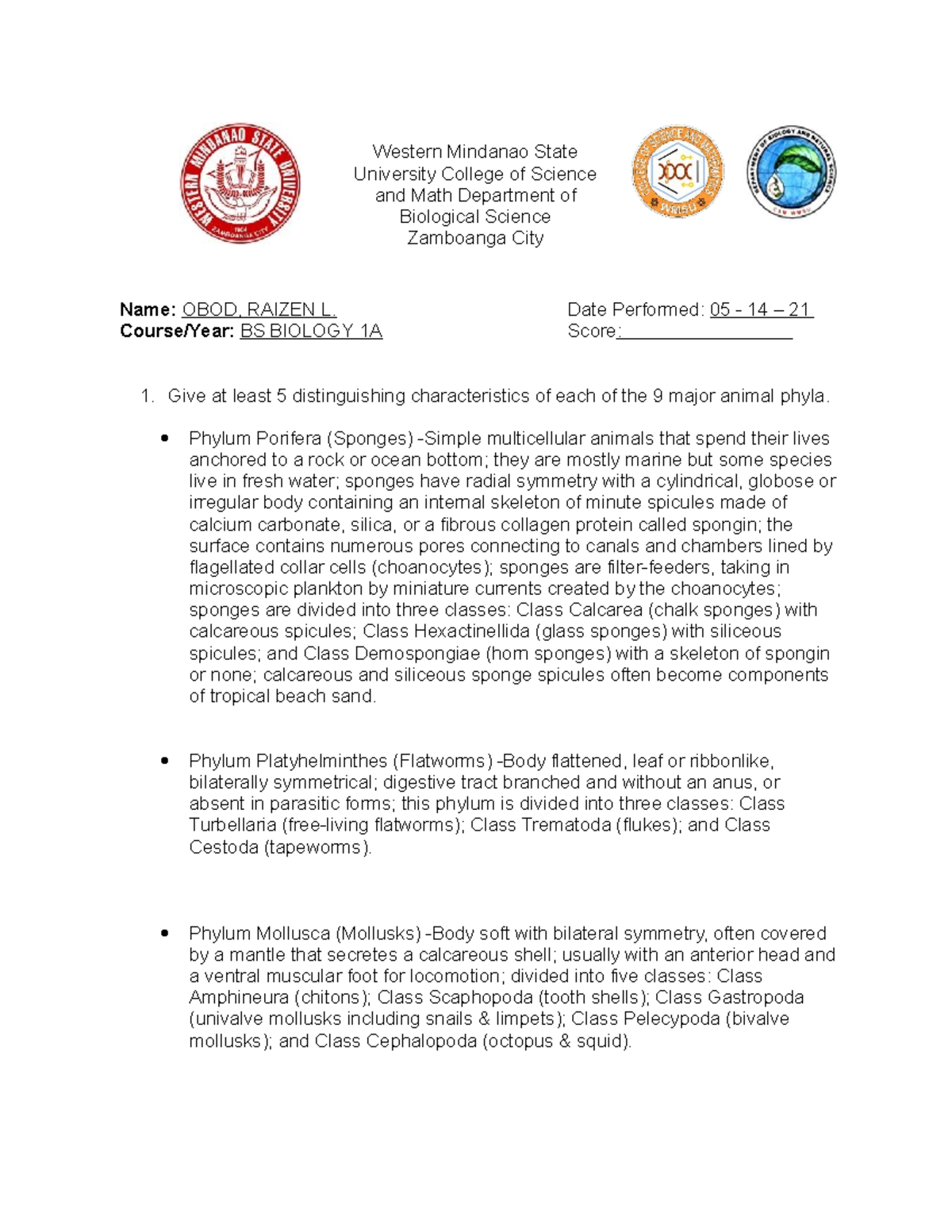 Working Assignment- Obod - Western Mindanao State University College of ...