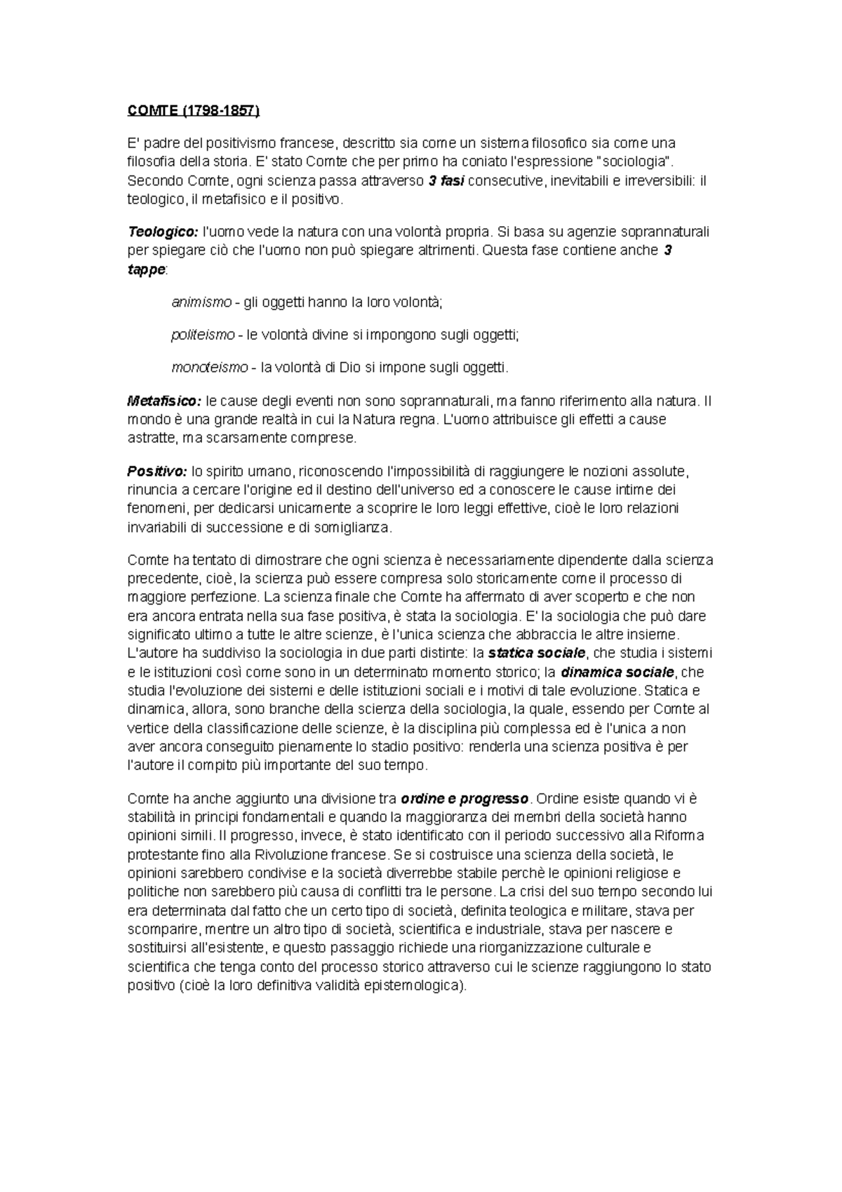 Comte - COMTE (1798-1857) E' padre del positivismo francese, descritto ...