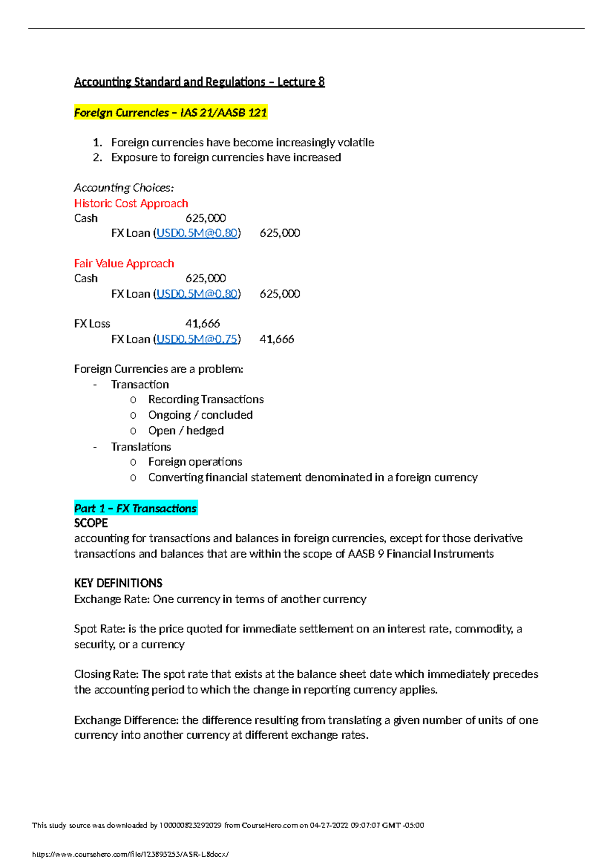 Foreign Currencies Lecture 8 Notes - Accounting Standard and ...