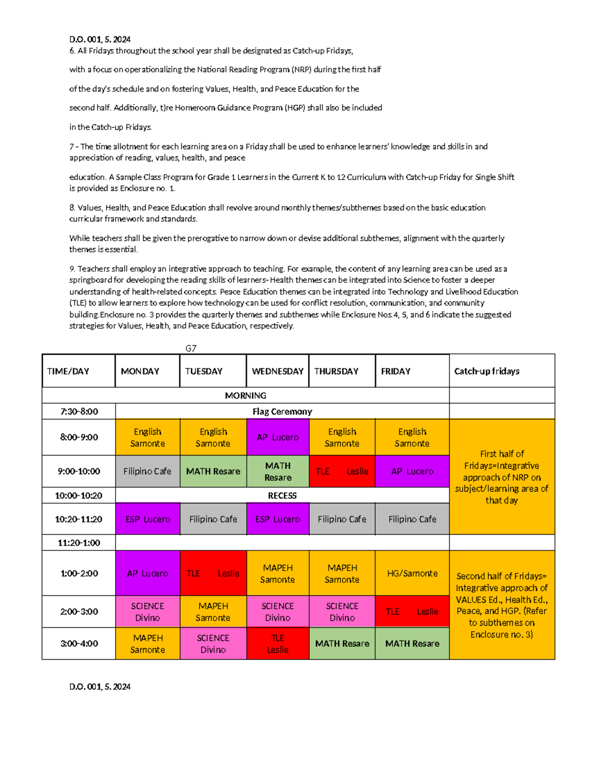 Catch up-fridays class program - D. 001, S. 2024 6. All Fridays ...