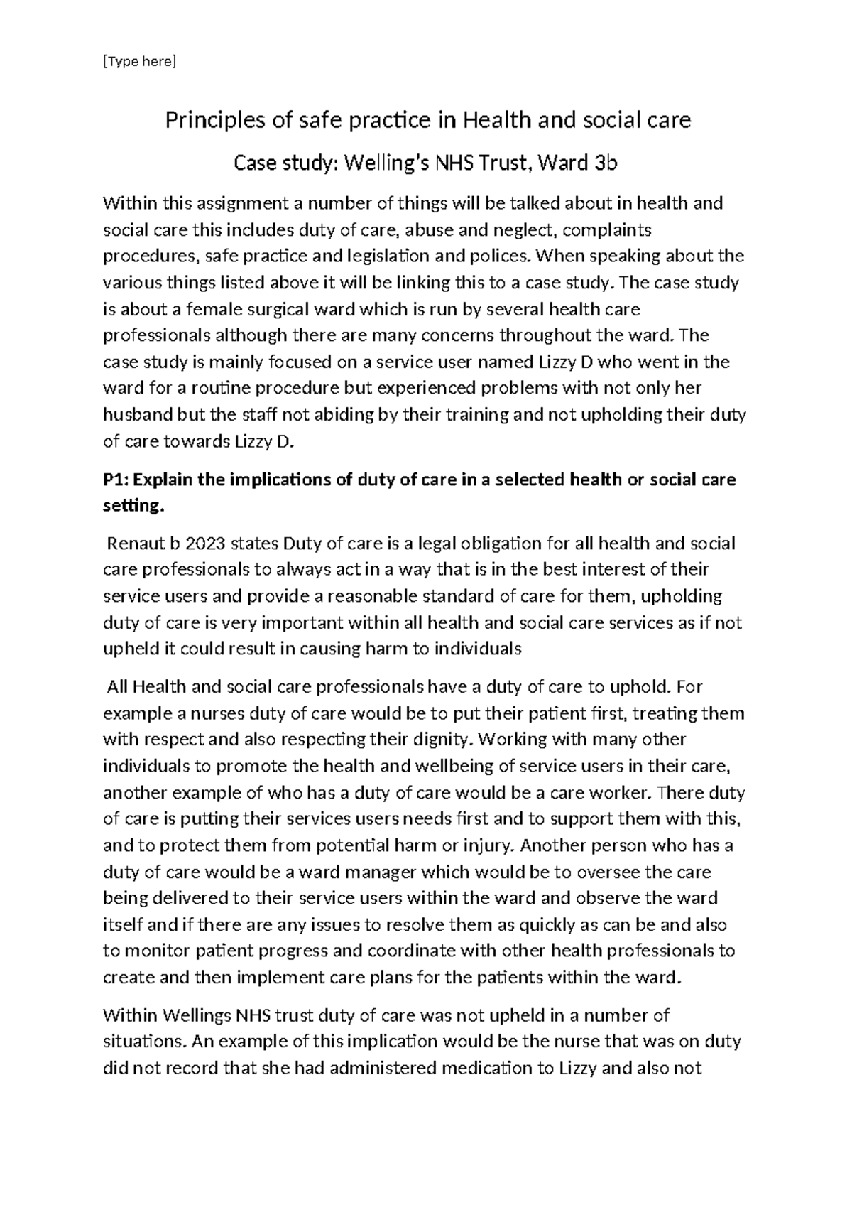 Safe practice assignment - Principles of safe practice in Health and ...