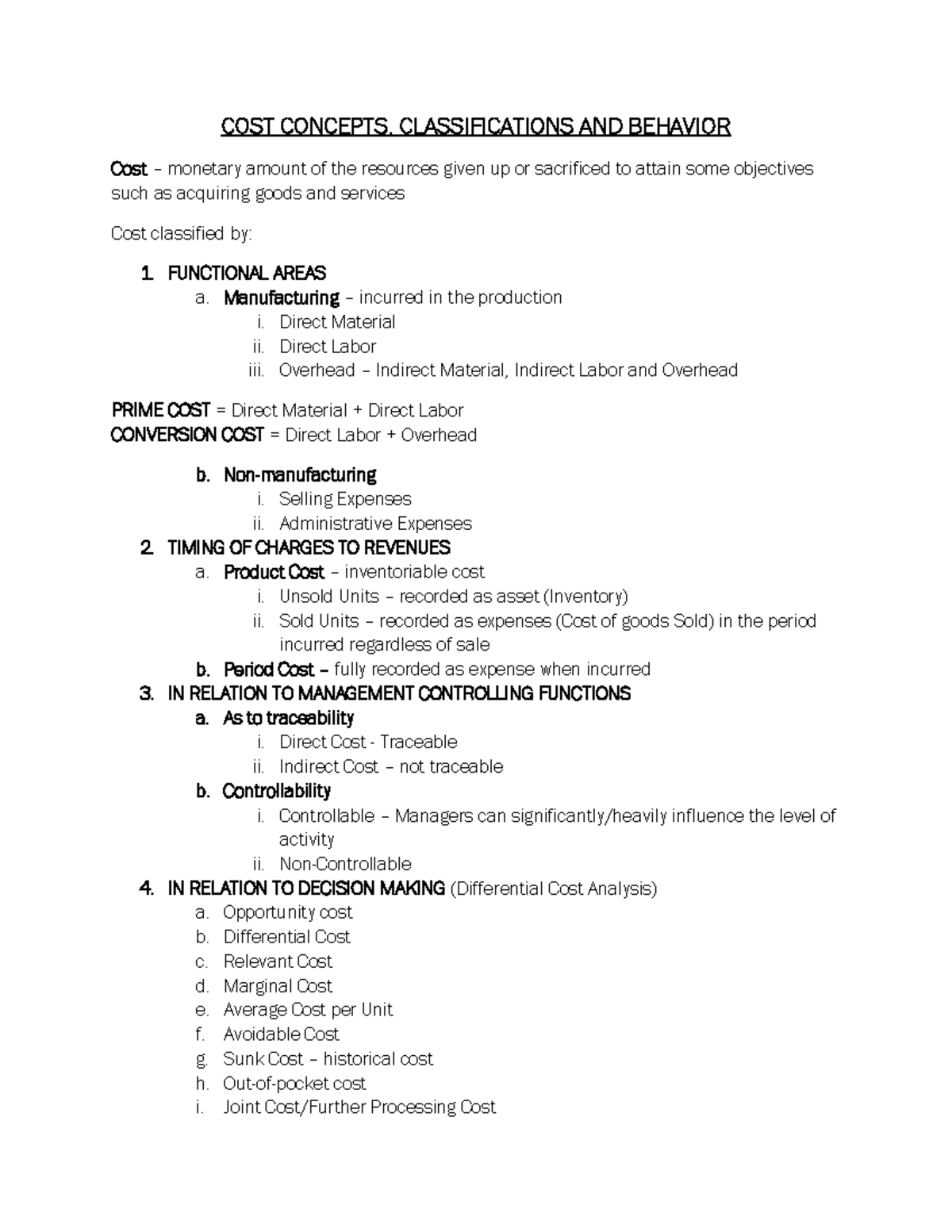 Cost Concepts, Classifications and Behavior and Product Costing - COST ...