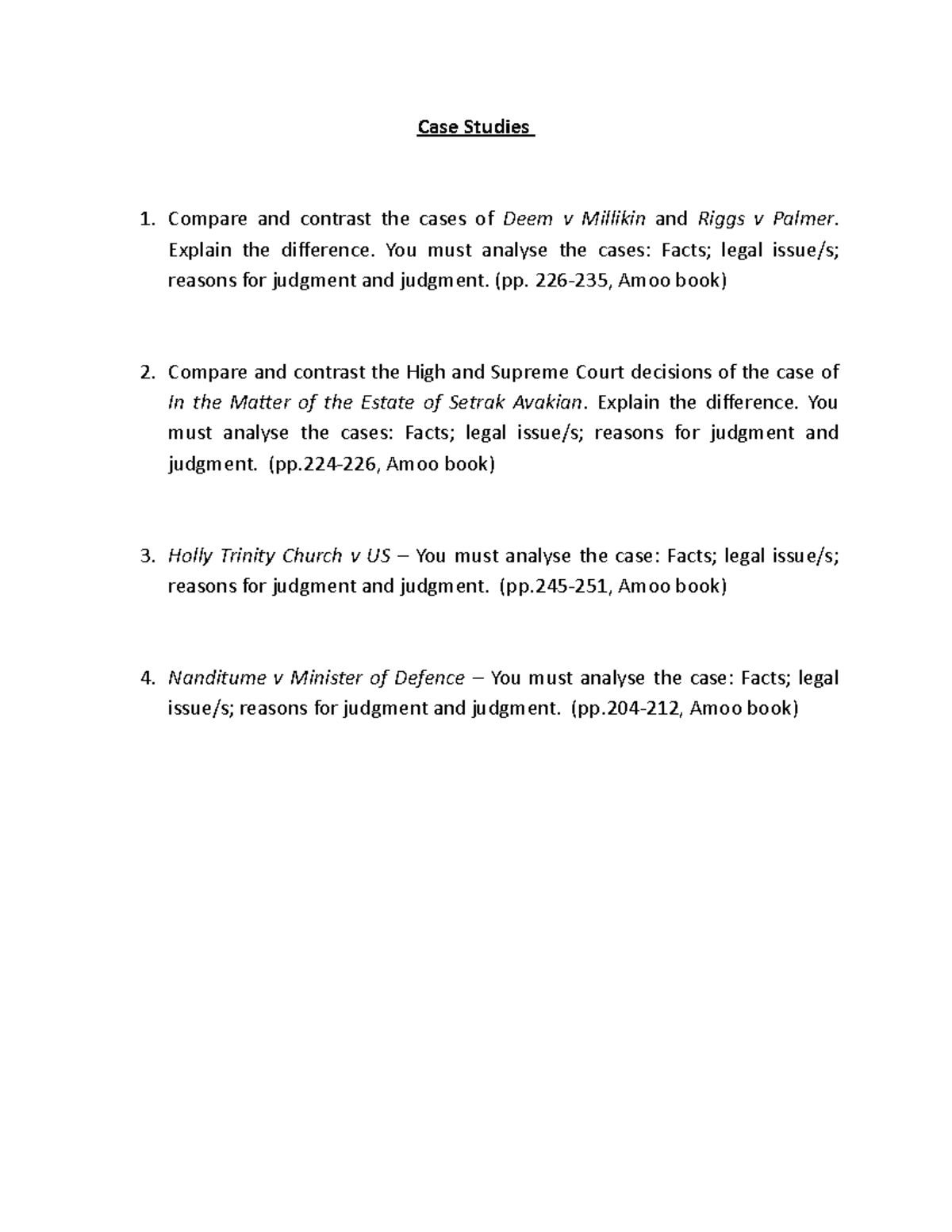 JIL3510 Case Studies Intro to Law - Case Studies Compare and contrast ...