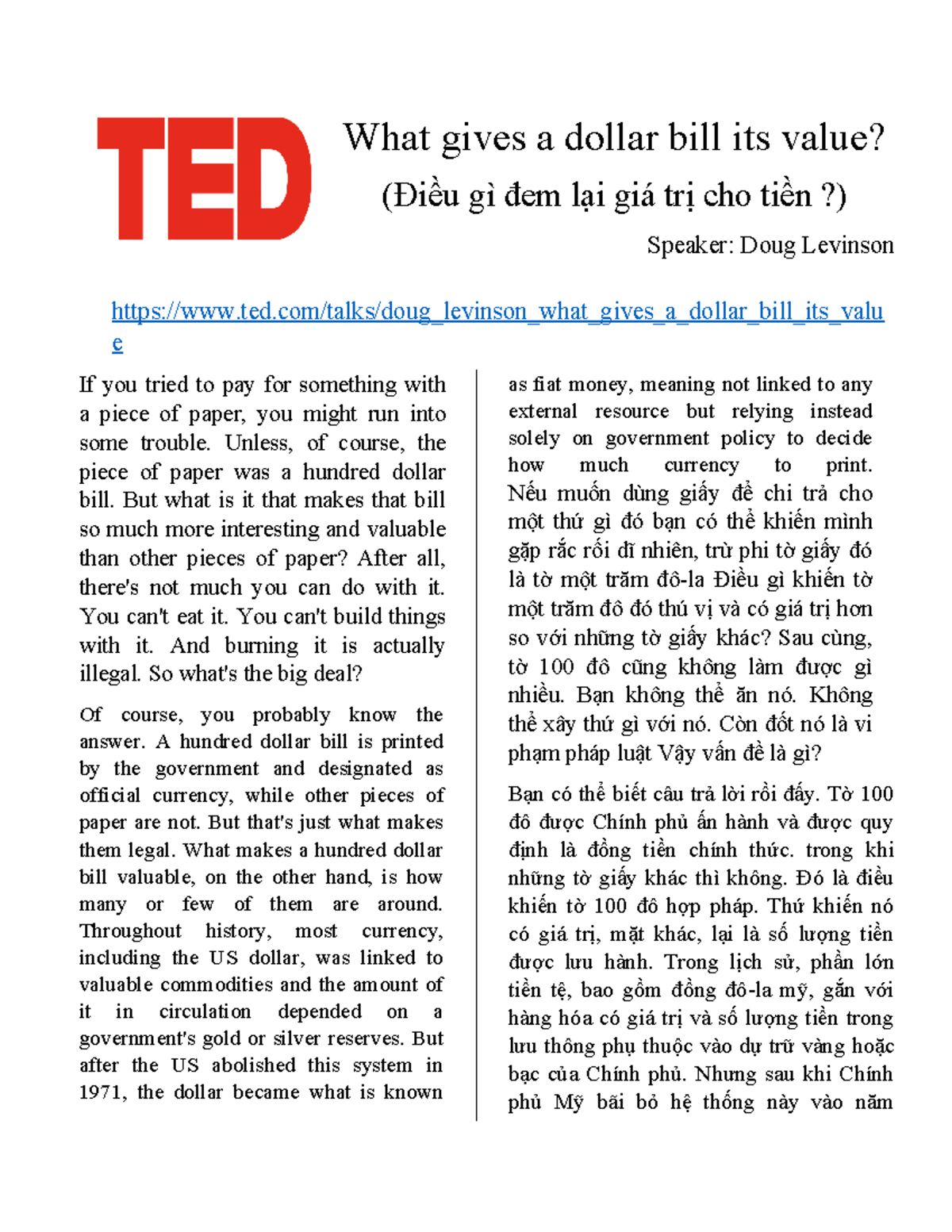 What gives a dollar bill its value - TED 2 - What gives a dollar bill ...