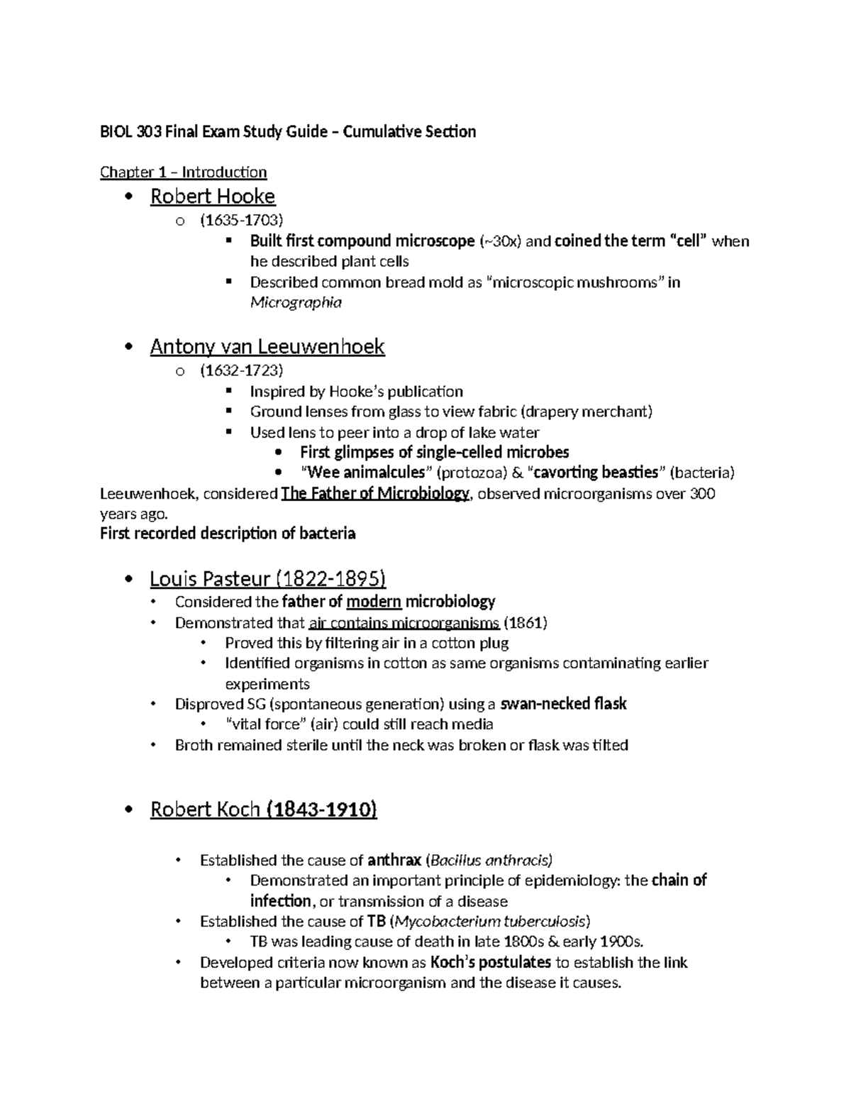 Will cade rev sheet - jkniounionionoi - BIOL 303 Final Exam Study Guide ...