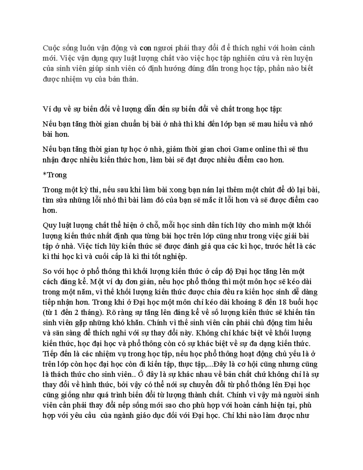 Quy luật lượng chất - hgjhg - Cuộc sống luôn vận động và con ngươi phải thay đổi đ ể thích nghi ...