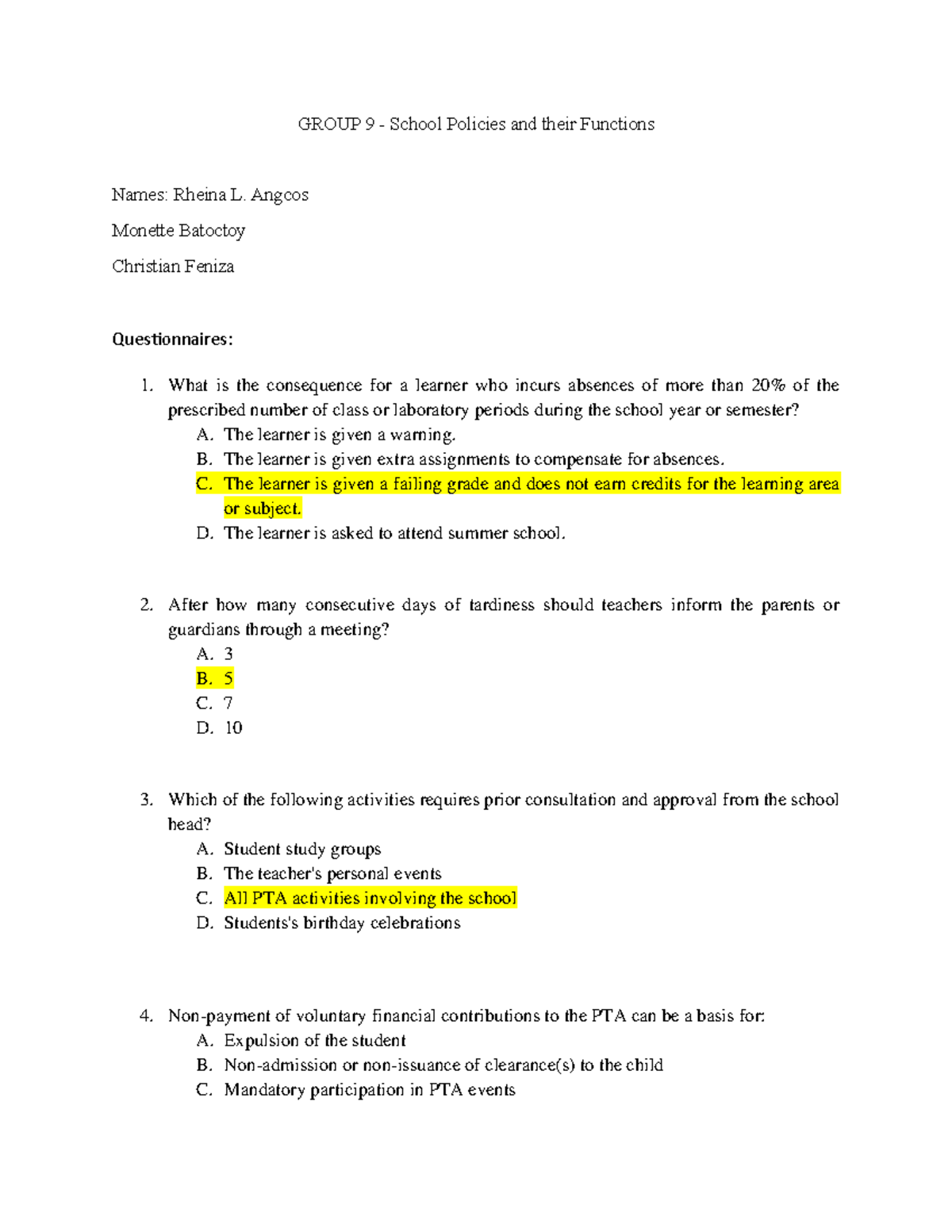 Group 9 - THE School Policies AND Their Functions - GROUP 9 - School ...