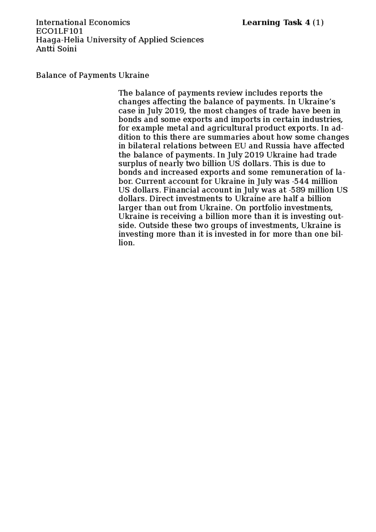 Learning task 9 International Economics - International Economics ...