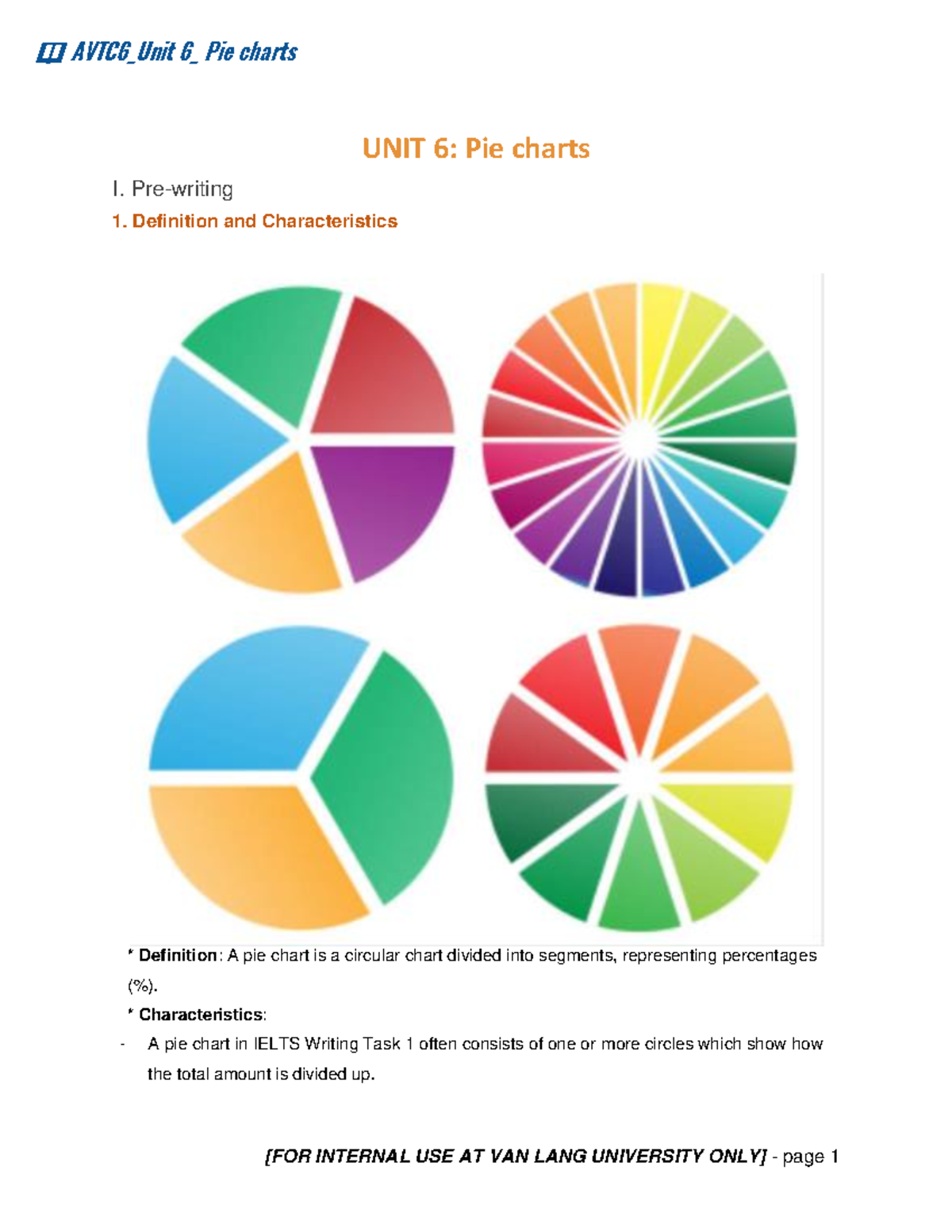 AVTC6 Unit 6 Before class - UNIT 6: Pie charts I. Pre-writing 1 ...