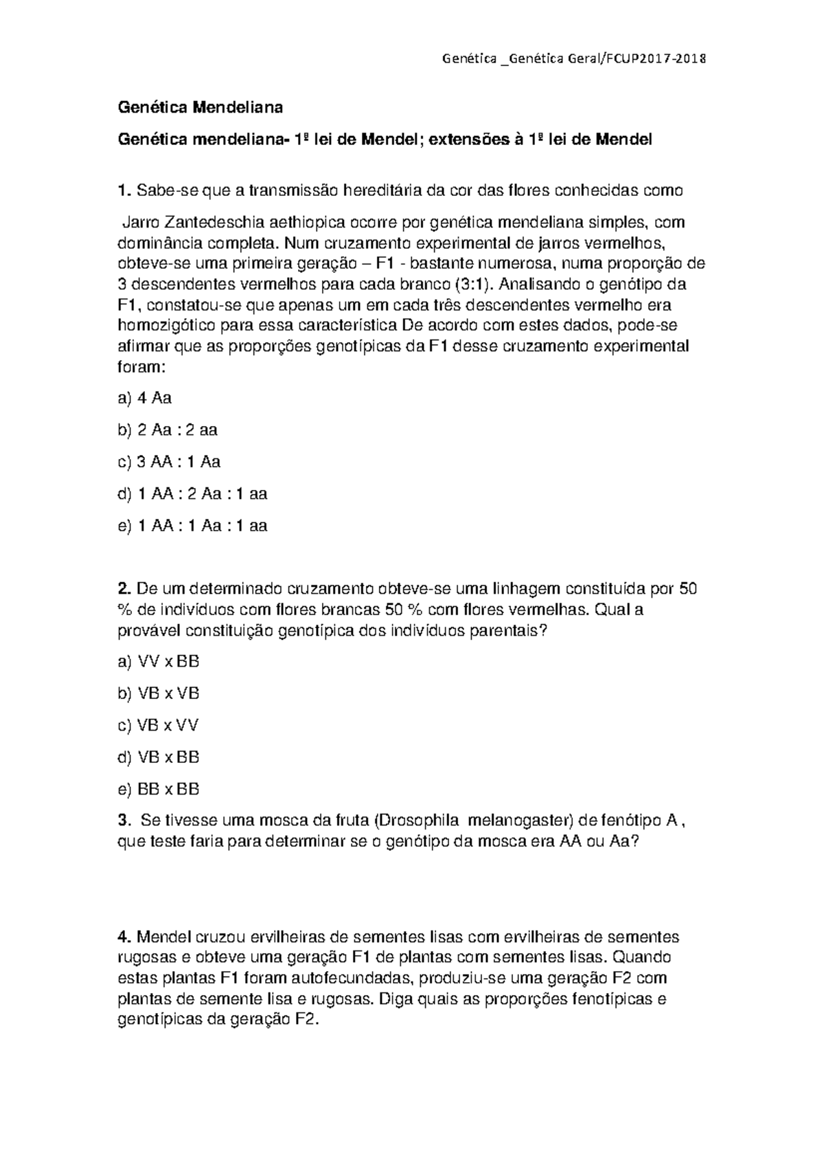 Genetica Mendeliana ficha de trabalho I - Warning: TT: undefined function: 32 Genética _Genética ...